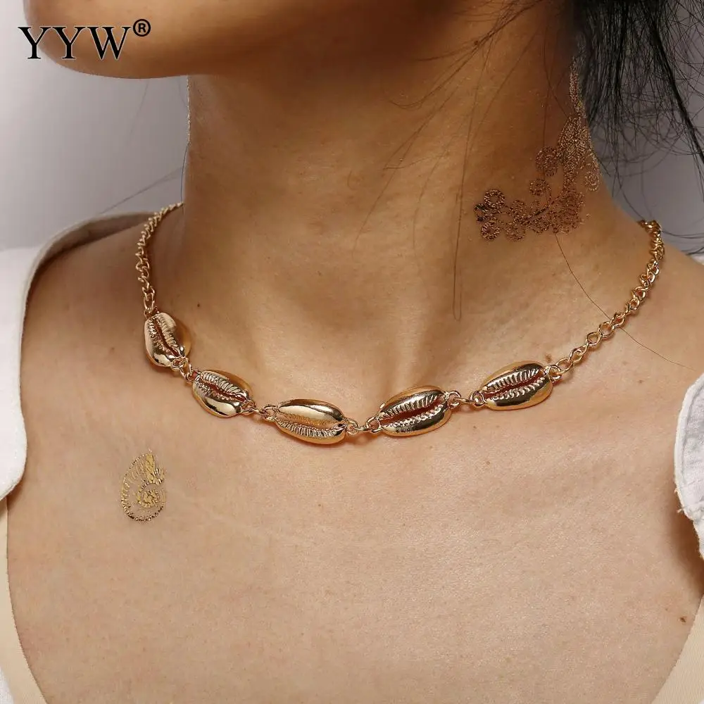 Yyw 2019 보헤미안 쉘 펜던트 목걸이 천연 바다 포탄 골드 실버 컬러 cowrie 여자 여자 조개 초커 목걸이 체인|펜던트 ...