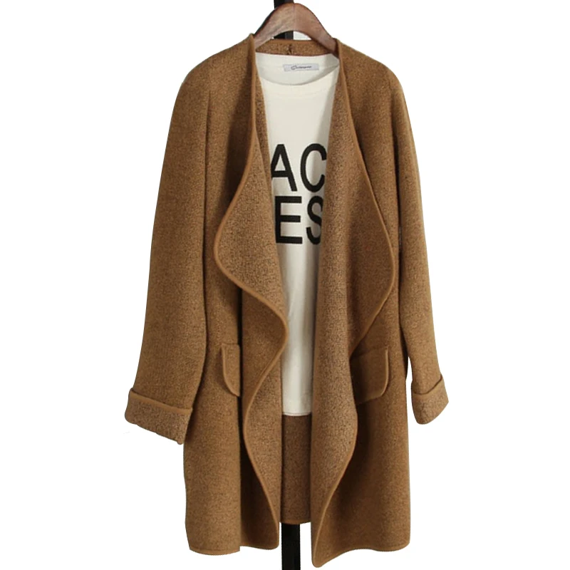 2018 New Irregular Lapel Wool Cardigan Thick Knitting Coat Female Loose ...