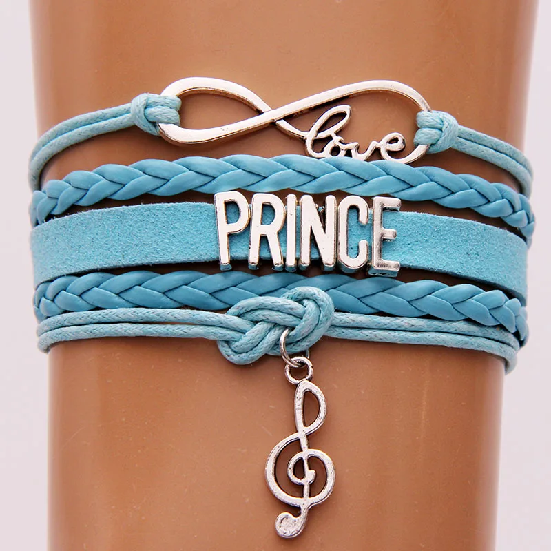 (10pcs/lot) Infinity Love PRINCE Bracelet Note Charm Blue Green Leather ...