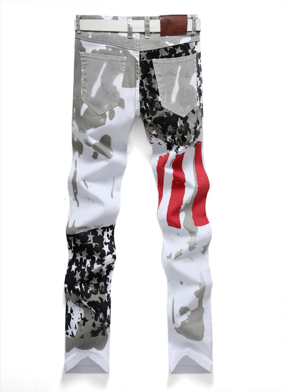 Men's American flag white jeans explosion models pentagram painted ...