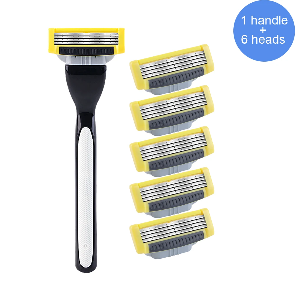 6 Heads And 1 Handle Razor Blade For Men Compatible Blade Sharp|Razor ...