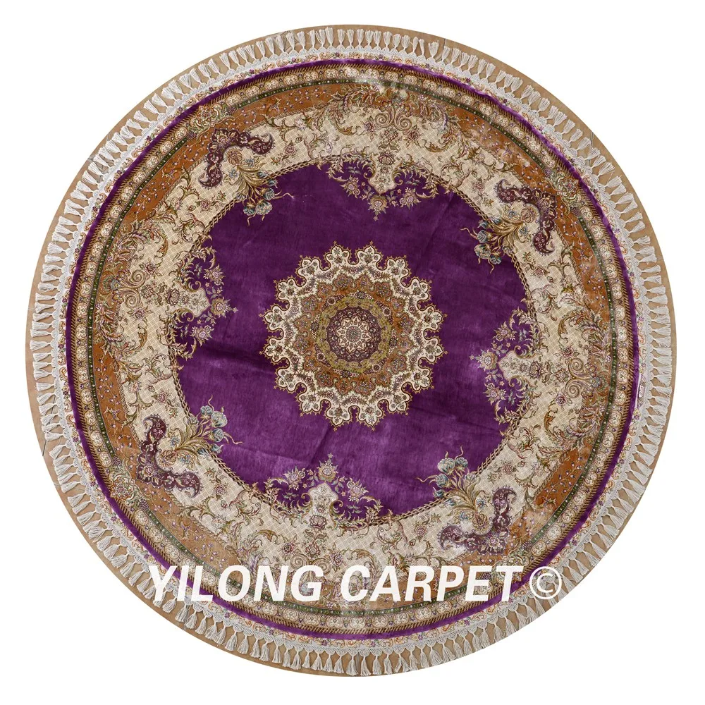 Yilong 7.2'x7.2' Turkish silk handmade carpet antique exquisite purple ...