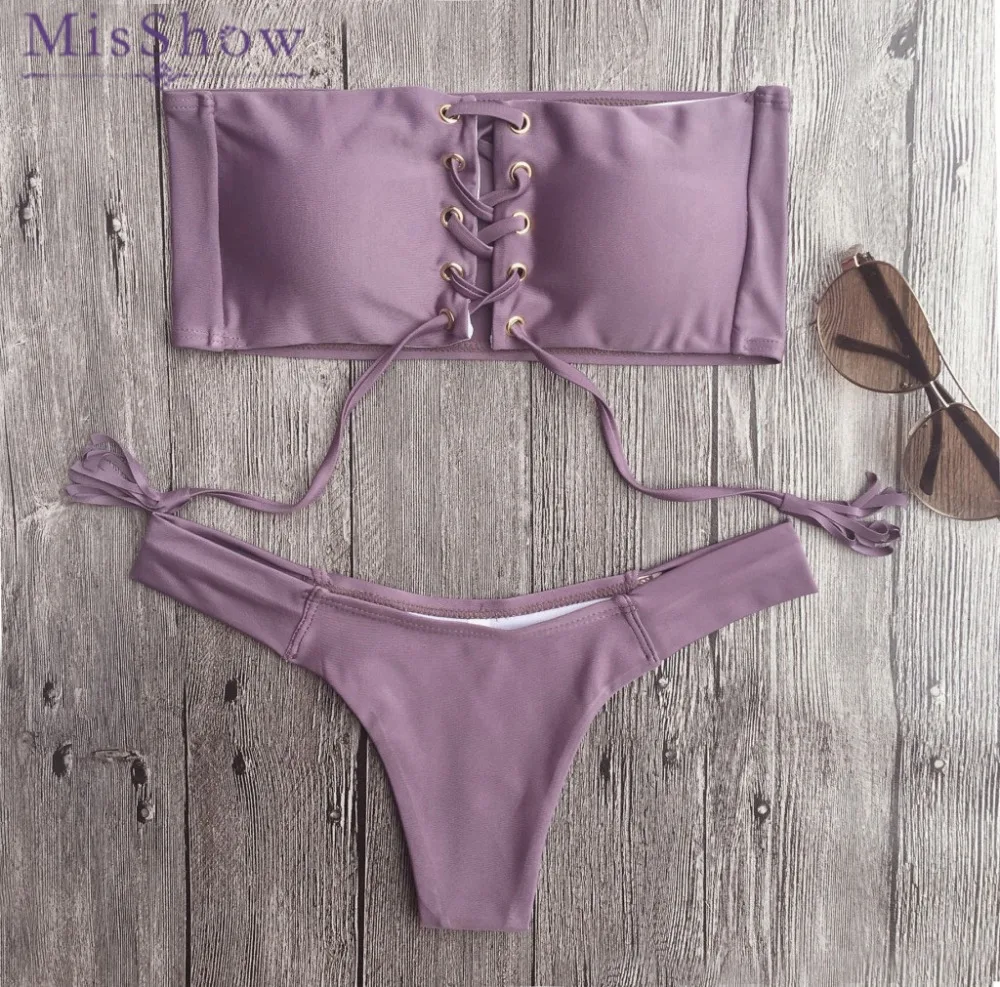 MisShow 2019 Bandage Bikinis Set Gold Buckle Brazilian Swimwear Sexy ...