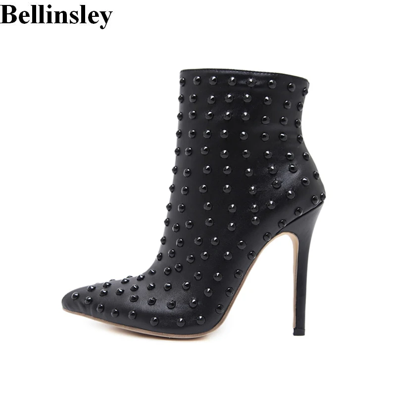 Spring Autumn Women Rivets Ankle Boots Thin High Heels 12cm Shoes Sexy