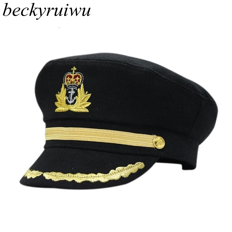 Beckyruiwu Winter Yacht Boat Captain Wool Felt Navy Cap Women Vintage ...