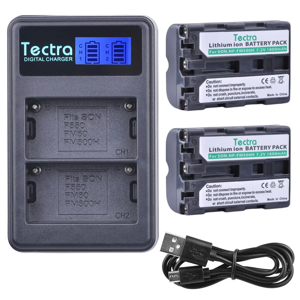 Tectra 2pc Np-fm500h Npfm500h Li-ion Camera Battery+lcd Usb Dual ...