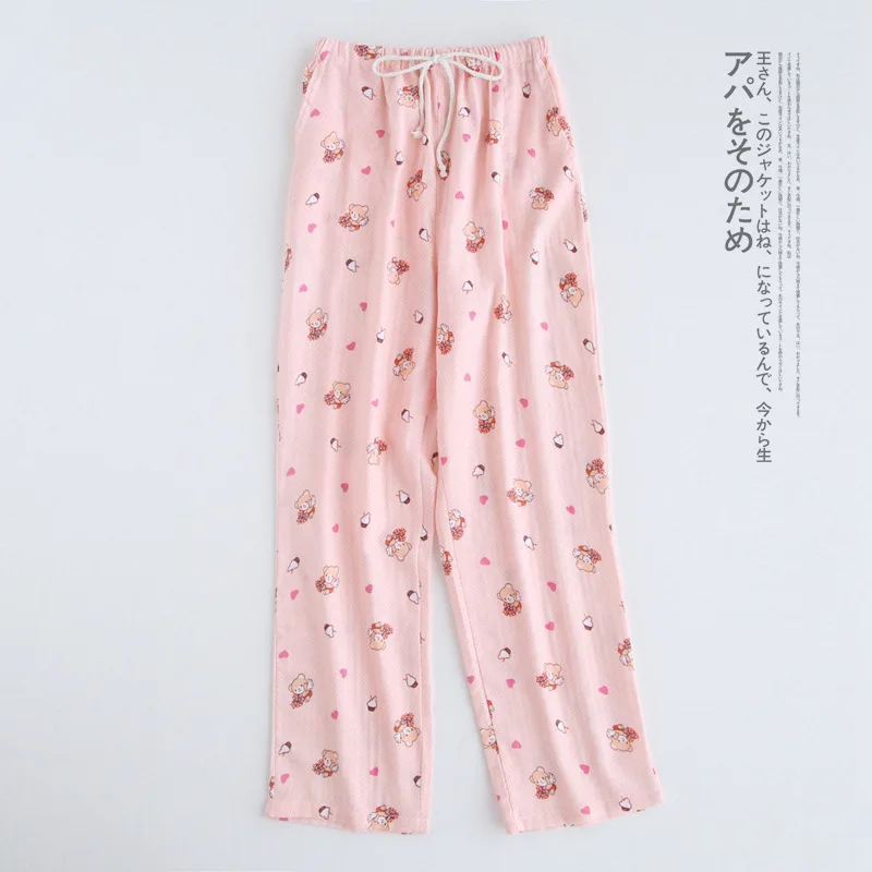 Марлевые хлопковые домашние штаны, женские штаны для сна, милые ...