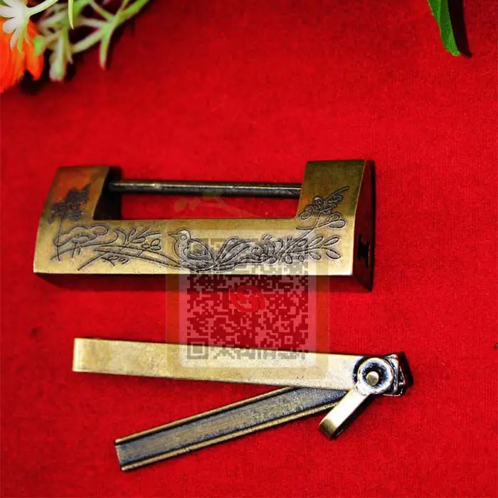2.44 inch Chinese Old Ancient Vintage Style Excellent Brass Lock Carved ...