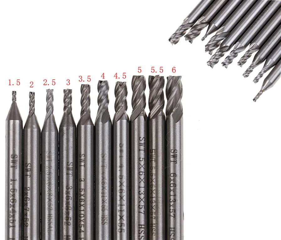 10 Pcs Carbide End Mill Hss 4 Flutes 15mm 6mm Diameter Milling Cutter Straight Shank Router Bit