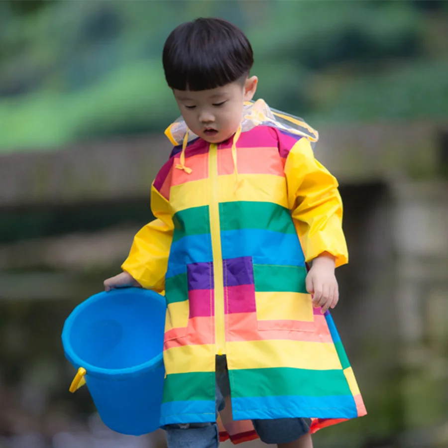 Kids Students Children's Raincoats Girls Rainbow Boys Hooded Outdoors ...