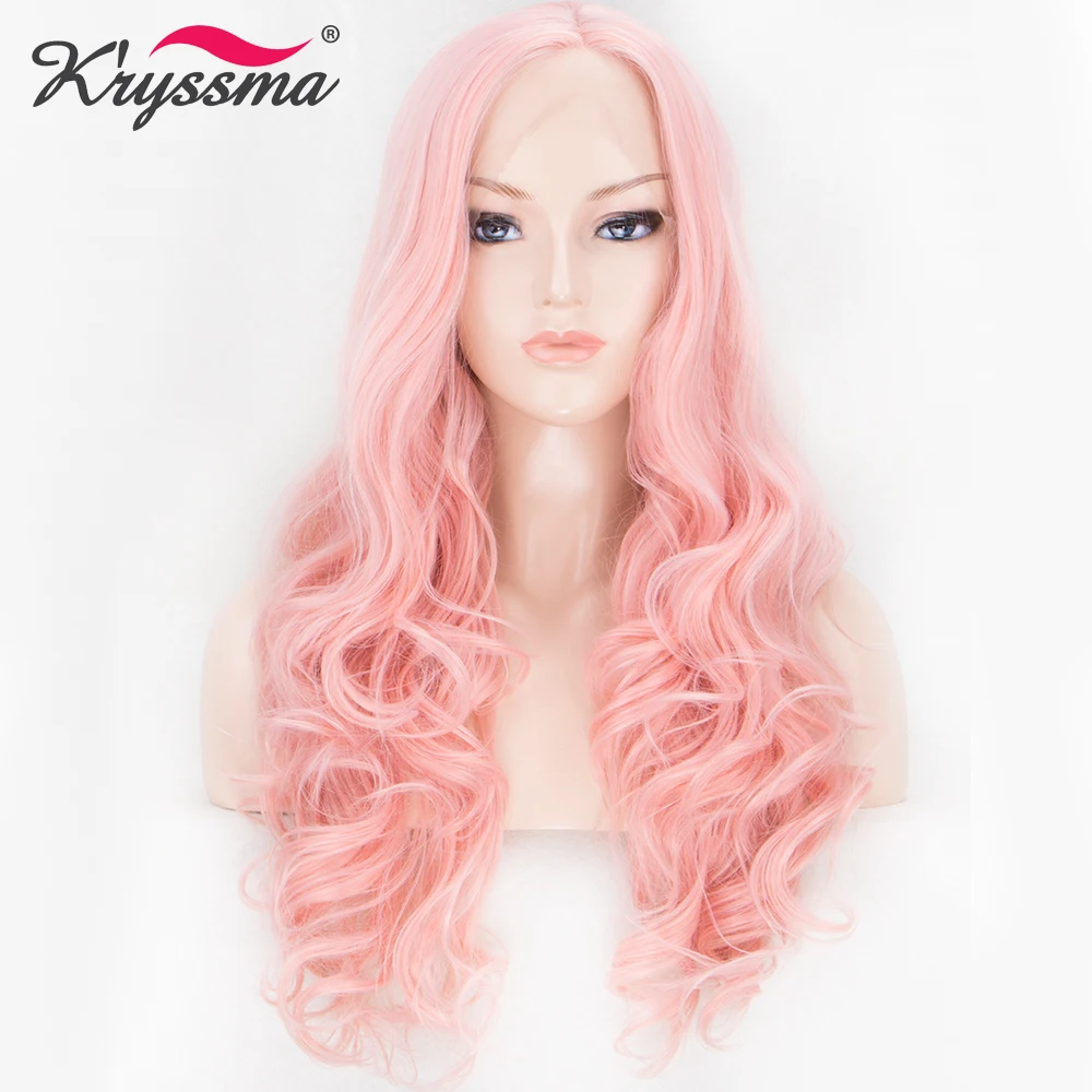 Pink Synthetic Lace Front Wig Long Wavy Synthetic Wigs For Women