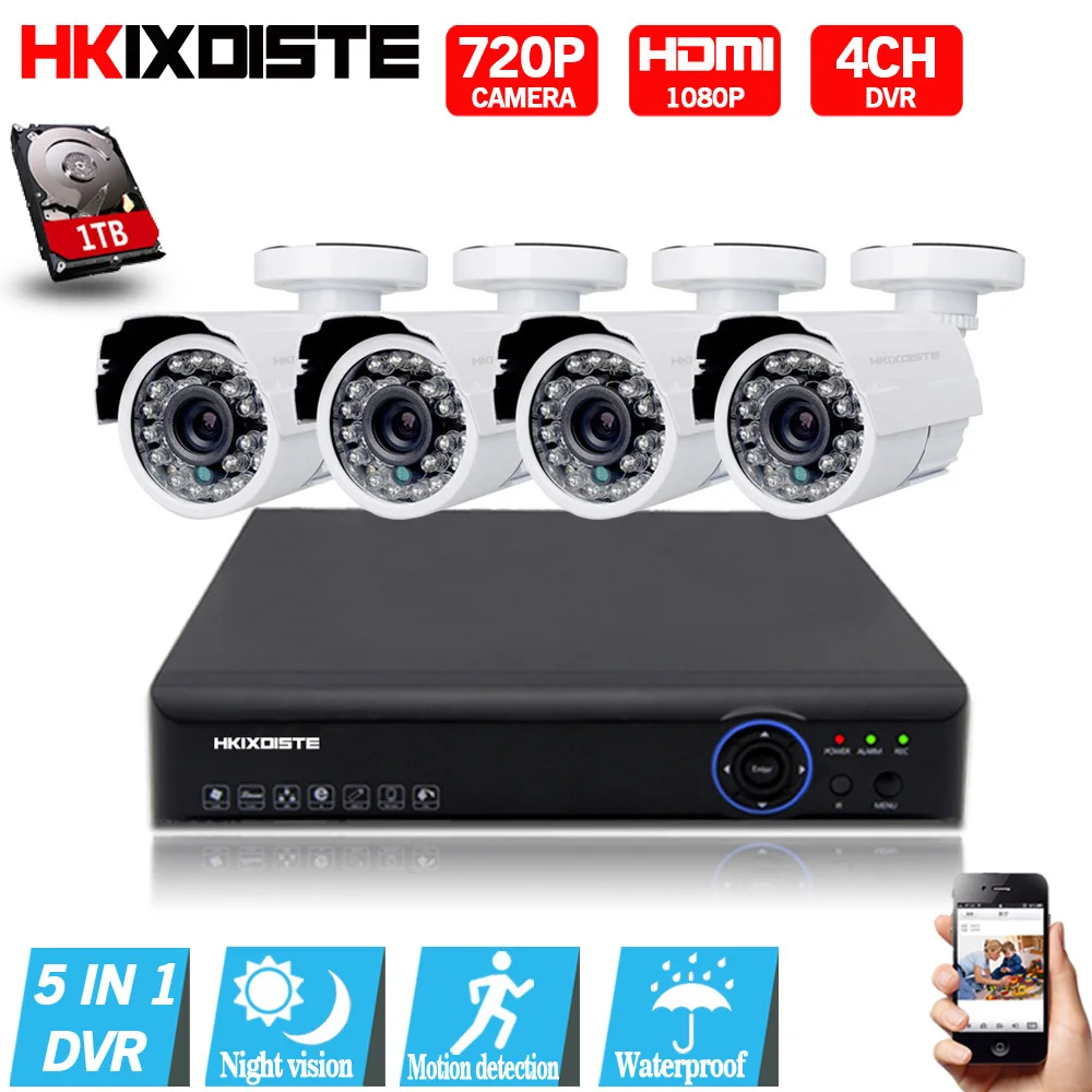 4CH 1080N HD DVR AHD Security Camera System & 720P IR Waterproof CCTV Camera Outdoor Home Video ...