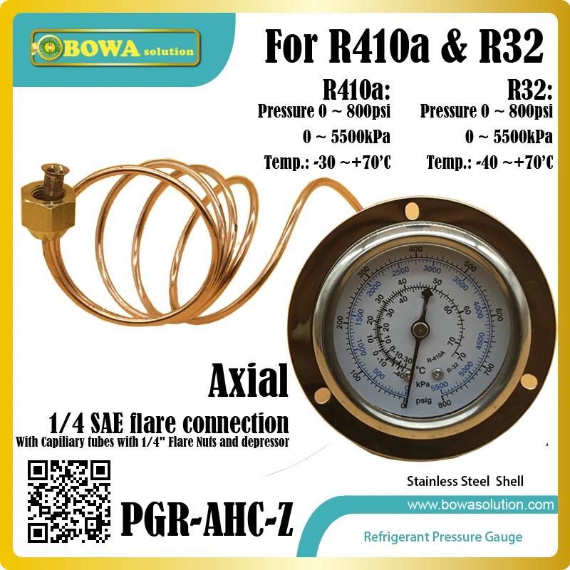 0~800psi R410a Pressure Gauge with capillary tube with 1/4" SAE flare ...