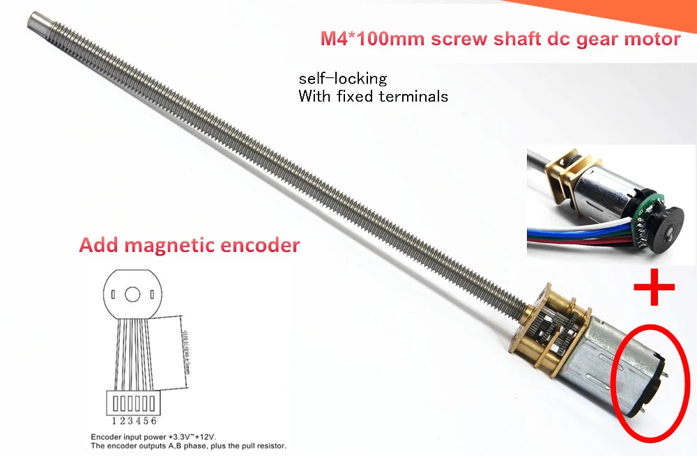 New! M4*100mm Screw Shaft Dc Gear Motor With Magnetic Encoder,diy ...
