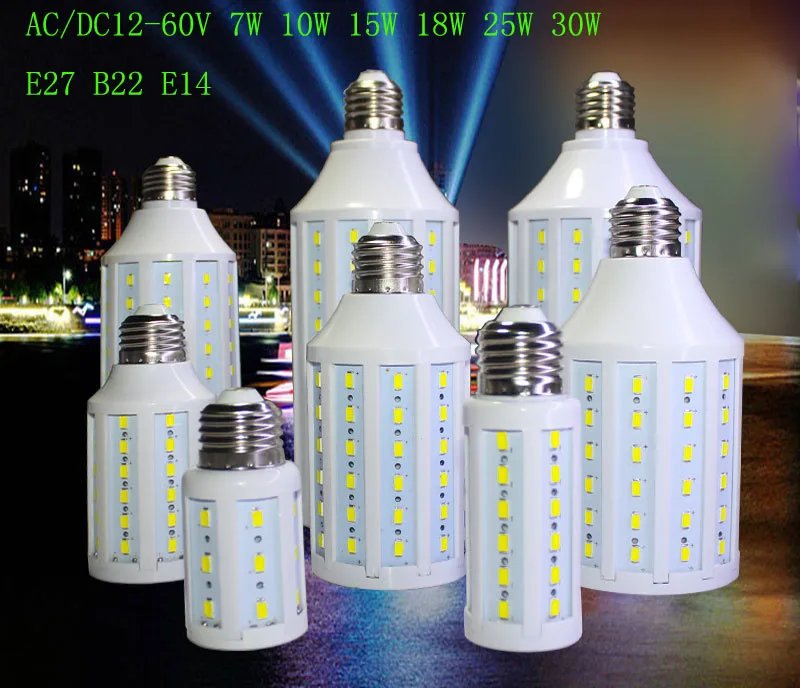 10pcs led corn bulb lamp 12-60v 7w 10w 15w 18w 25w 30W E27 B22 12v 24v ...