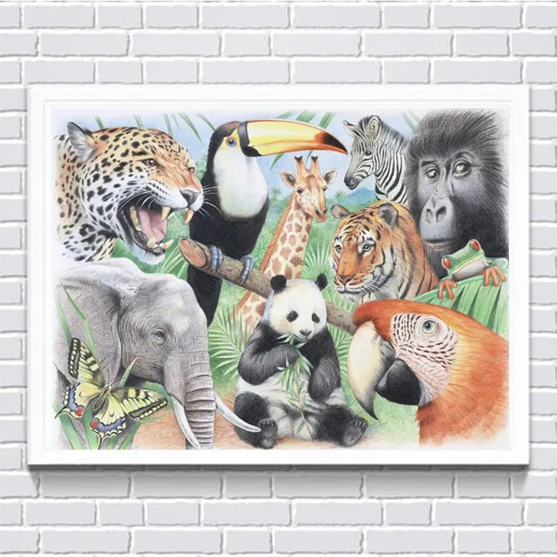 Full 5D DIY Diamond Painting "Zoo Animals" 3D Embroidery Cross Stitch ...