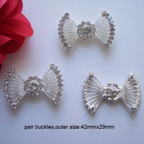 (J0106) 42mmx29mm interlock crystal buckle,pair buckle,silver plating ...