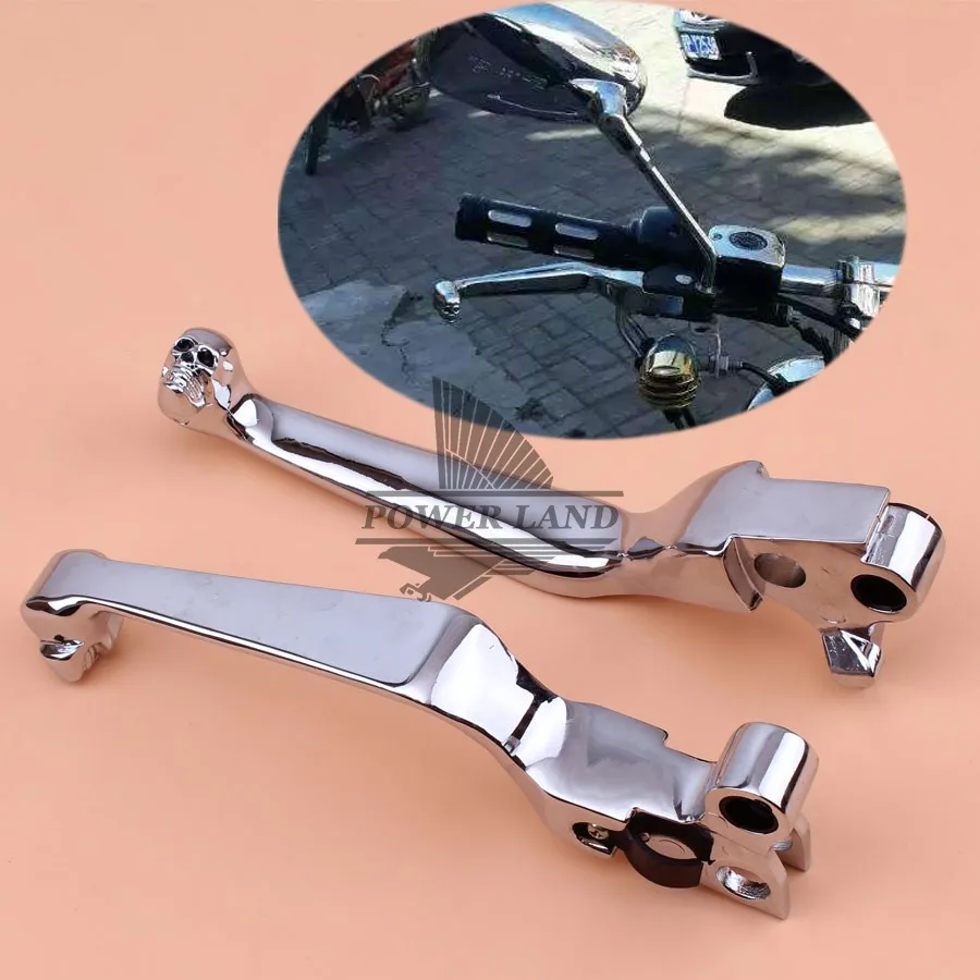 Aluminum Skull Brake Clutch Handlebar Lever Chrome For Harley Davidson ...