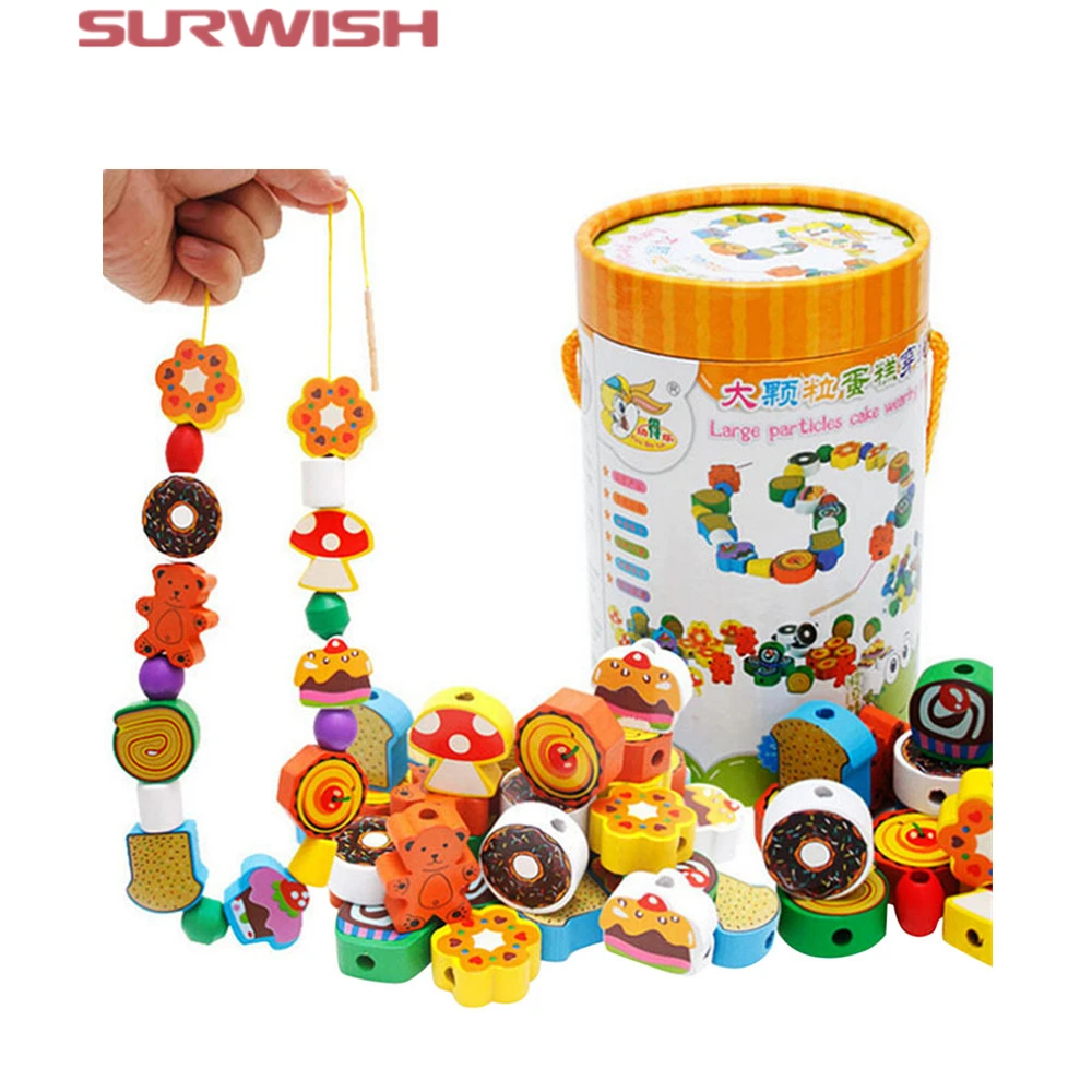Solution Surwish 70 Grains Wooden Cakes Printed Beads Set for Kids ...
