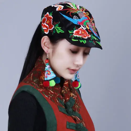 Charming Chinese Handmade National Style Embroidery Women's black Hat ...