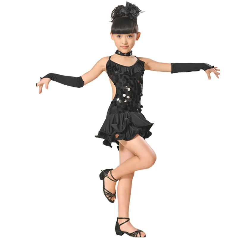 Girls Sequined Tassels Latin Dance Competition dress Kids Ballroom ...