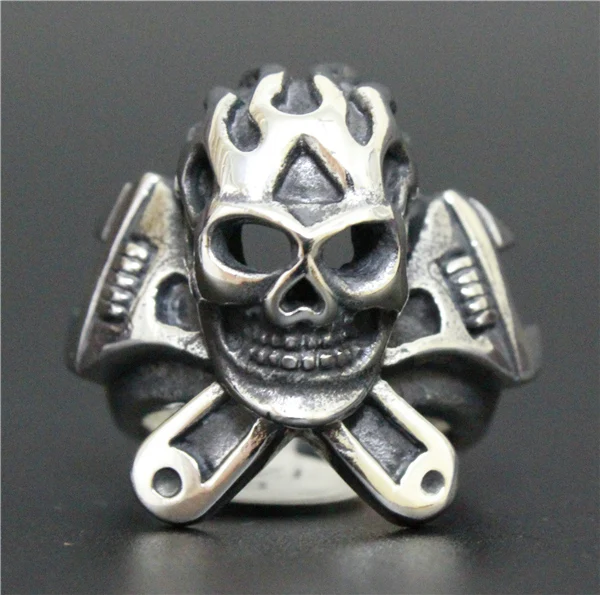 Spanner Biker Skull Ring 316l Stainless Steel Men Boys Cool Biker Style ...