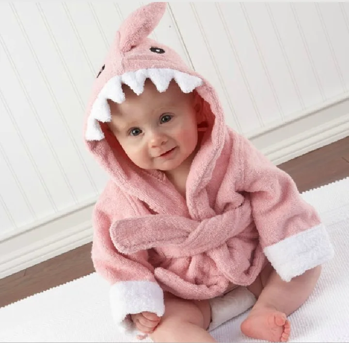 Baby Sleepwear Robes Infant hooded cartoon Shark full sleeve fleece ...