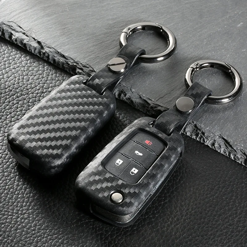 Carbon Fiber Silica gel Car Remote Flip Key Case Cover for Chevrolet ...