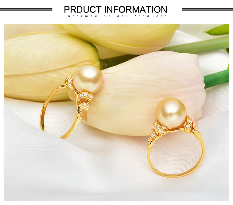 YS 18K Gold Engagement Ring 10 11mm Golden South Sea Pearl Ring AliExpress 36