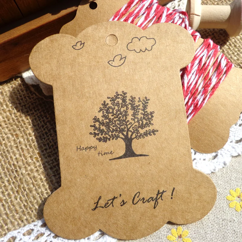 12pcs Bone Shape Kraft Bookmark Tree Design Bobine Spool Kraft Gift ...