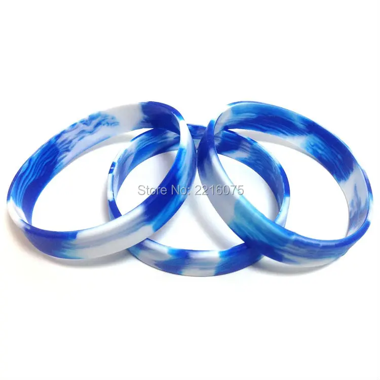 100pcs Blue & White Swirl silicone wristband rubber bracelets free ...