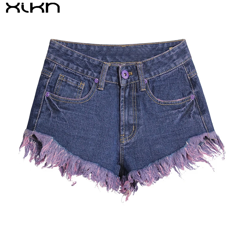 XIKN Women High Waist Shorts Women Irregular Tassel Ripped Loose Short ...