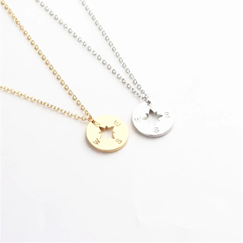 Tiny Round Compass Dainty Pendant Necklace jewelry Gold Color simple ...