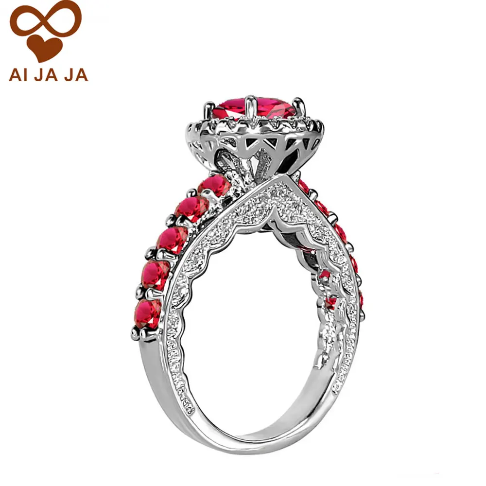 AIJAJA Vintage Red Engagement Rings Women Luxury Crystal Paved ...