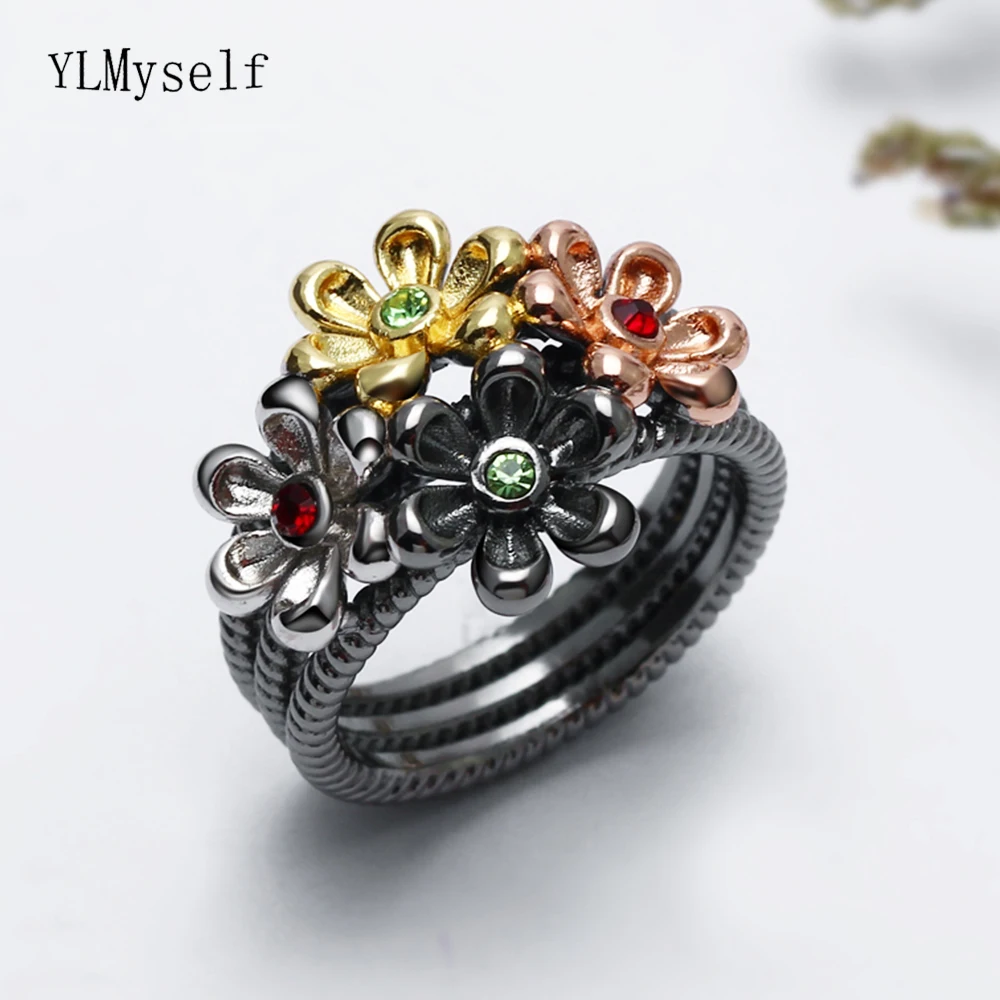 New flower rings multi color Black trendy jewelry cute jewellery high ...