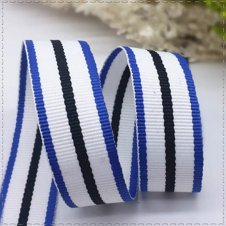 20mm 3/4" White Bottom Blue Black Stripe Grosgrain Ribbon Belt Diy ...