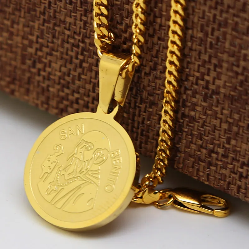 24K Gold Plated San Benito St Saint Benedict Medallion Medal Charm ...