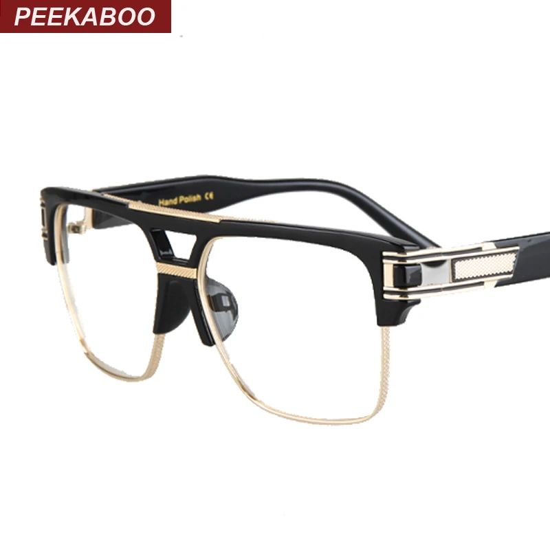 Peekaboo Half Frame Eyeglasses Frames Men Square Optical Gold Black Eye ...