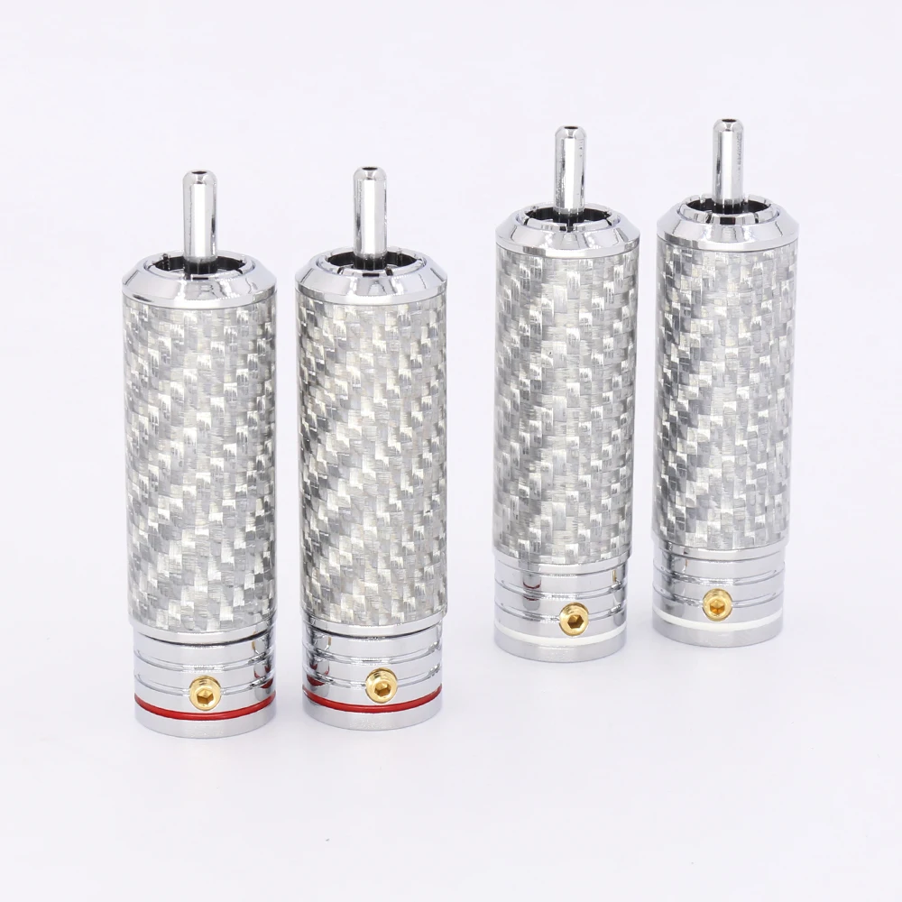 4pcs Hi-end Brass Rhodium Plated Carbon Fiber Screws Locking Hifi Audio Rca Plug Connector ...