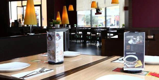 Three-sided Rotatable acrylic restaurant Bar menu card display stand ...
