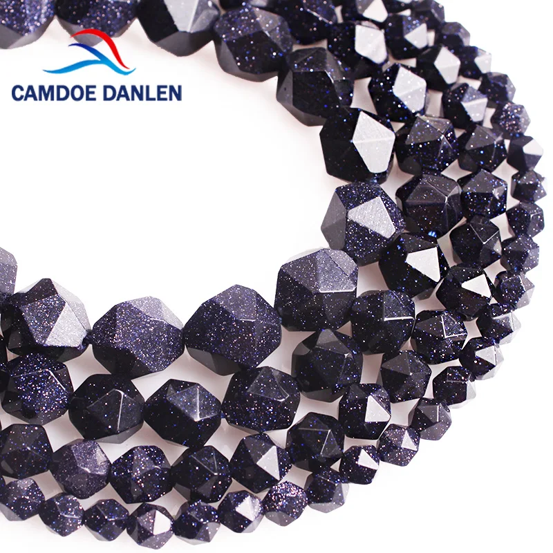 Contas de pedra natural camdoe danlente, pedra facetada de areia azul ...