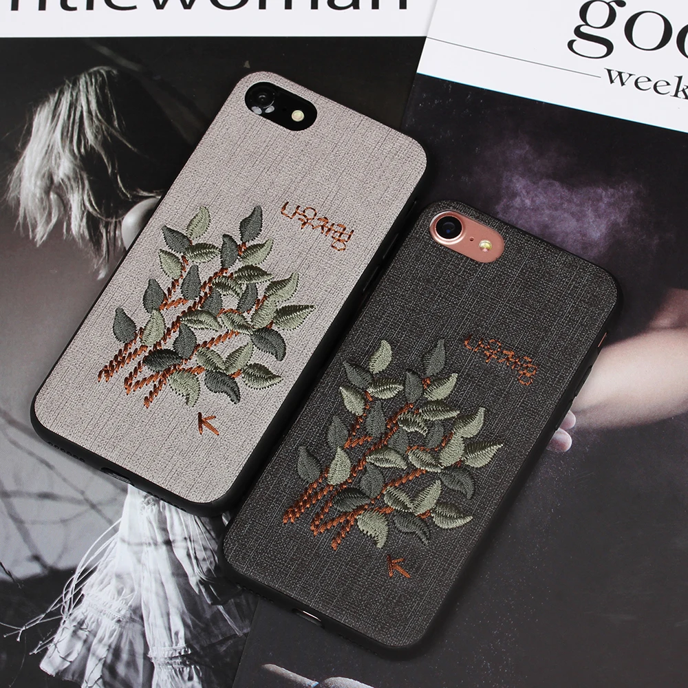 Retro Embroidery Leaves Phone Cases For iPhone X 7 7plus 8 8Plus TPU ...