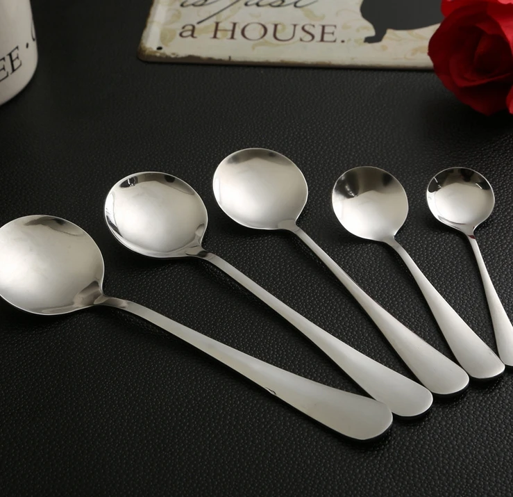 High Quality Stainless Steel Round Spoons Tea Coffee Ice Cream Handled ...