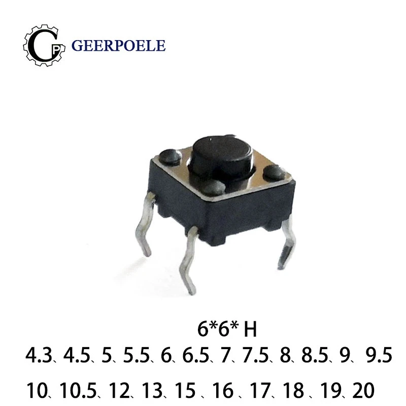 50 pcs/lot 6*6*4.3mm DIP 12V 0.5A Push Button Micro Switch 4 PIN ...