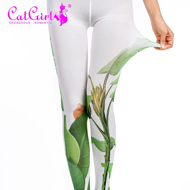 RUIN Women's Tights Women's Pantyhose Chinese Style Lotus Leaf Printed ...