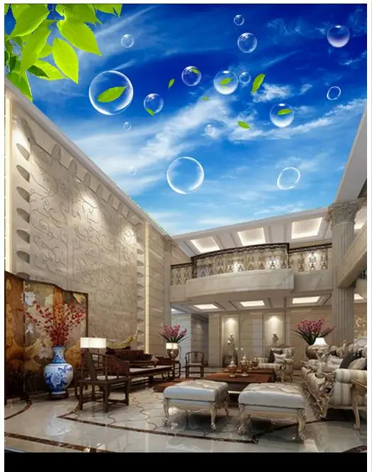 3D wallpaper custom 3d ceiling wallpaper murals blue sky white clouds hung ceilings leaves ...