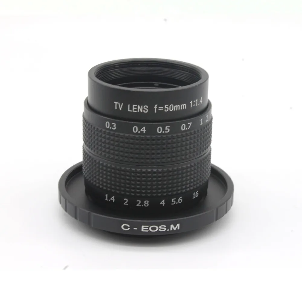 BLACK 50mm f1.4 C Mount CCTV camera Lens+ Macro Ring+ C to EOSM Adapter ...