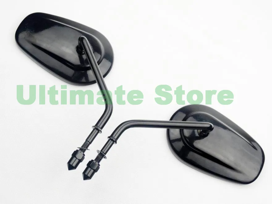 Black Metal Tapered Teardrop Rearview Short Stem Mirrors F Harley