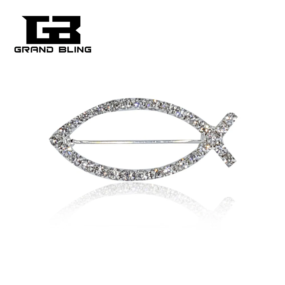 Clear Rhinestone Silver Color "jesus Fish" Brooch Pins For Christians ...