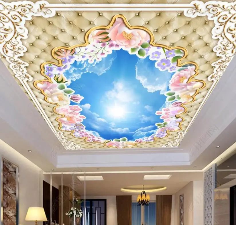Custom-3D-Ceiling-wall-paper-3d-Blue-sky-and-white-clouds-Living-Room ...